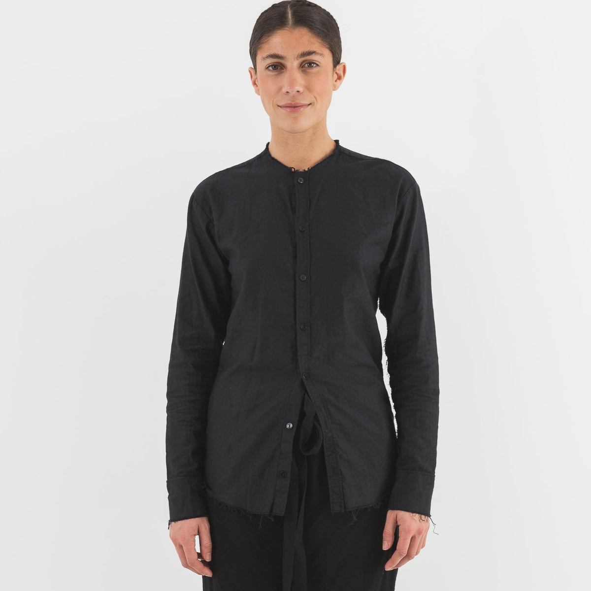 Elena Dawson No Collar Shirt, Black Cotton at Worthwhile